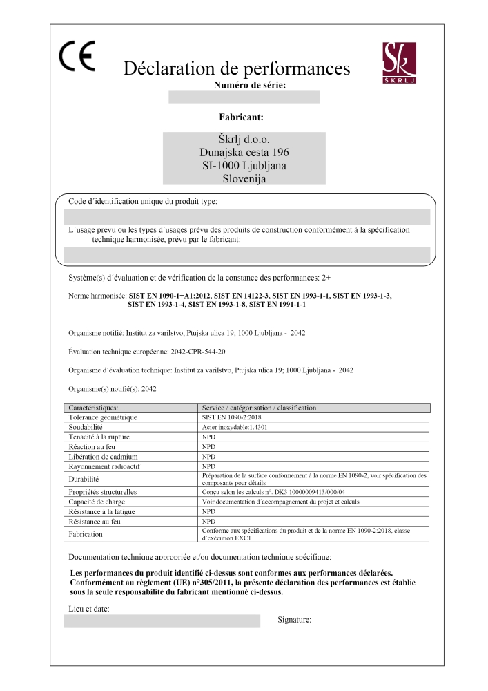 Normes pour la production de structures de marche - SK Škrlj